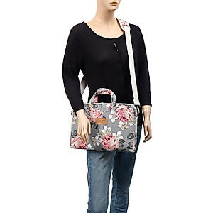 canvaslife Grey Rose Pattern 15 inch Waterproof Laptop Shoulder Messenger Bag for 14 inch to15.6 inch Laptop and MacBook Pro 15 Laptop Case