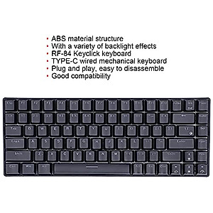 ciciglow Mechanical Gaming Keyboard, Portable 84 Keys USB C Keypads with RGB Backlight Light for PC Gamers Laptop Work，Wired Keyboards with Type C Port(Black)