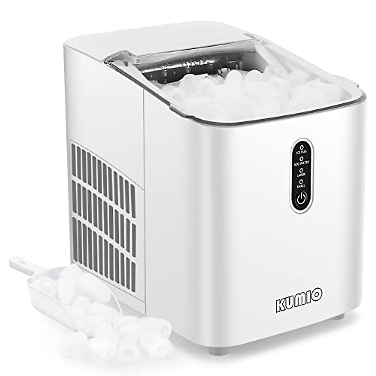 KUMIO Ice Makers Countertop, Portable Ice Maker with Self-Cleaning, 8 Cubes/9 Mins, 26.5Lbs/24Hrs, Ice Machine with Scoop and Basket, 2 Sizes of Bullet Ice for Home Office Bar Party