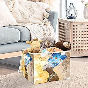 Krafig Old Egyptian Foldable Storage Box Large Cube Organizer Bins Containers Baskets with Lids Handles for Closet Organization, Shelves, Clothes, Toys