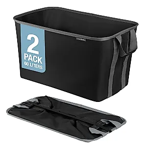 CleverMade Collapsible Laundry Baskets, Midnight Black/Shadow Gray 2PK - 60L (16 Gal) Foldable Laundry Basket with Sturdy Pop-Up Wire Frame and Carry Handles - Space-Saving Collapsible Hamper