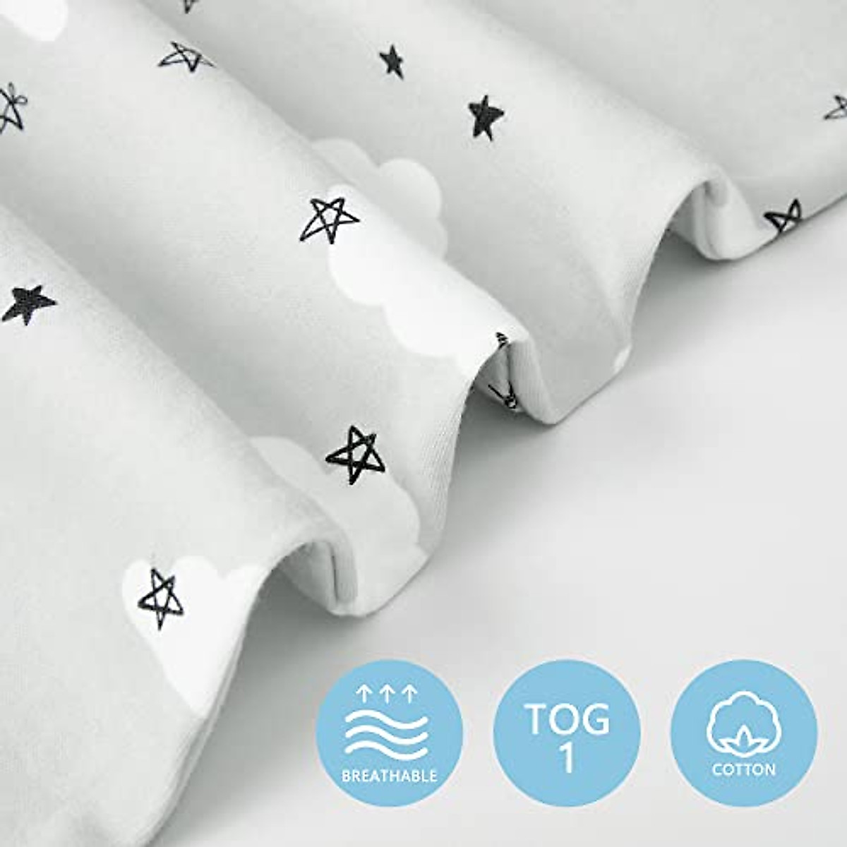 TILLYOU Cotton Sleep Sack 2 Pack - TOG 1 Baby Wearable Blanket with 2-Way Zipper, Extra Soft Sleeveless Sleeping Bag for Infants, 6-12 Months, Grey Cloud & Gray Arrow