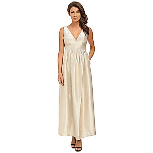 Jill Jill Stuart Women's Sleeveless Deep V Lurex Satin Dress, Gold, 10