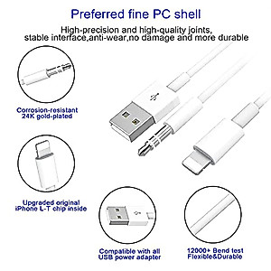 [Apple MFi Certified]2 in 1 Audio Charging Cable Compatible with iPhone,Lightning to 3.5mm Aux Cord Audio Jack Works with Car Stereo Speaker Headphone Car Charger Support iPhone 12/11/11 Pro/XS/XR/8/7
