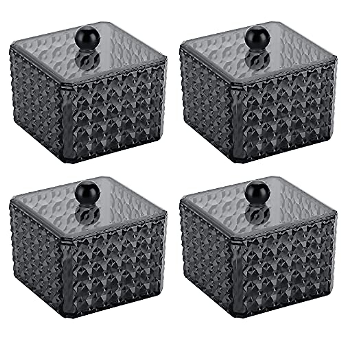 Hipiwe 4 Packs Cotton Swab Ball Pad Holder - Acrylic Apothecary Jar Dispenser Cotton Balls Canister Jar with Lid, Bathroom Storage Organizer for Q-Tips, Makeup Sponges