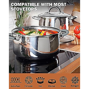 Cook N Home Stainless Cookware Sets Basic Pots and Pans, 12-Piece, Stainless Steel Grey Silicone Handle