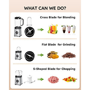 Sangcon Blenders and Food Processor Combo for Kitchen, 5 in 1 Blender for Shakes and Smoothies, Meat Chopped, Grinding & more, 40 oz Jar & 17oz Cup with To-Go Lid, Stainless Steel Silver