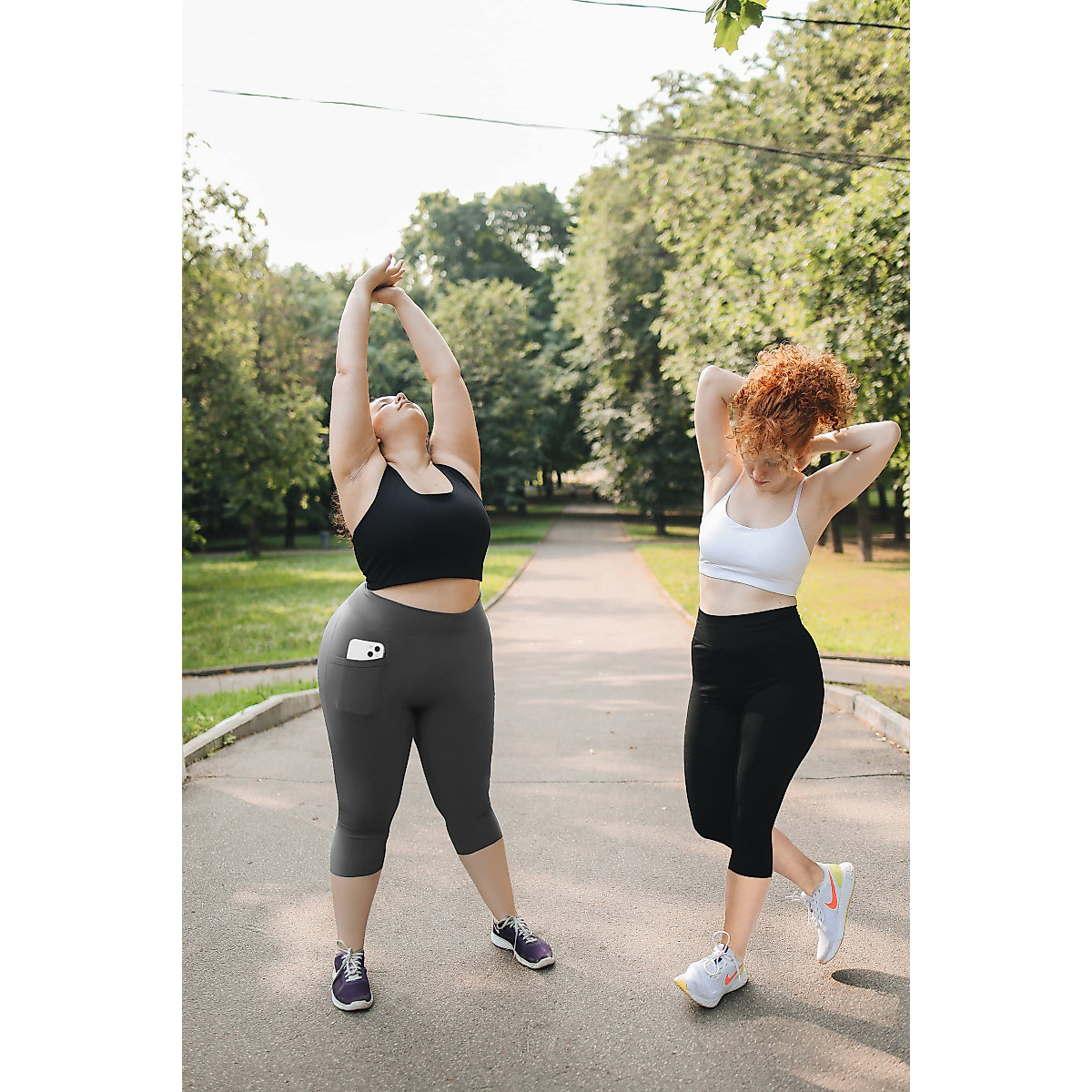 MOREFEEL Plus Size Capri Yoga Pants for Women with Pockets-Stretchy X-4XL Tummy Control High Waist Workout Black Leggings