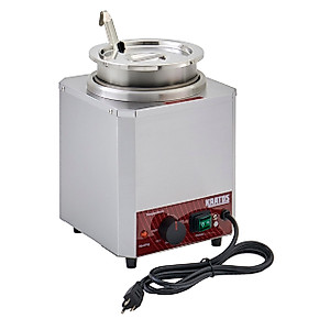 Kratos 29M-052 Single 3.5 Quart Electric Countertop Food Warmer with Inset Pot, Lid, and Ladle. Stainless Steel Nacho Cheese and Chili Warmer. 120V, 200W