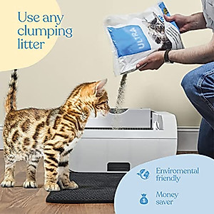 New Upgraded Smart Automatic Cat Litter Box - Self Cleaning Cat Litter Box with Built in Odor Eliminator - Works with Clumping Cat Litter - Large Cat Litter Box with Hood & Litter Mat.