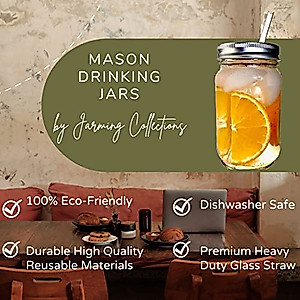 Jarming Collections- Reusable Smoothie, Iced Coffee Glass Jars with 16oz Mason Cups, Lids, Glass Straws, Bubble Tea Accessories, Environment Conscious, Pack of 4