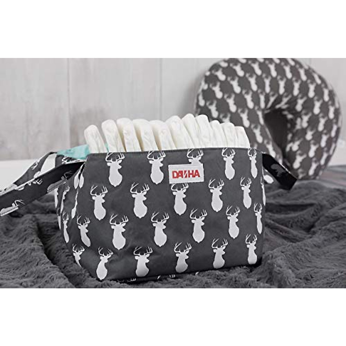 Maternity Breastfeeding Pillow Cover by Danha-Newborn Baby Feeding Cushion Case-Cute Donut Shape Wedge Pillow-Best Infant Support-for New Moms-Deer Head Prints Slipcover-Breathable Soft Fabric