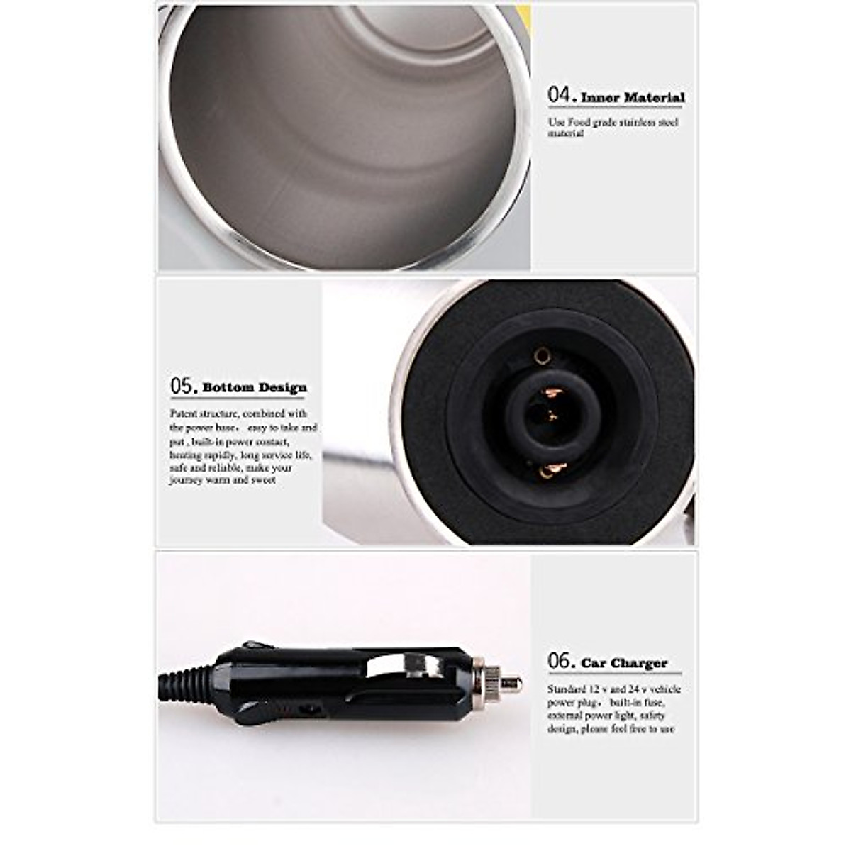 ANKOMINA 450ml Vacuum Insulated Stainless Steel Travel Mug Car Cup with Charger Car Boiling Mug Electric Kettle Boiling Vehicle Thermos DC12V Heating Cup