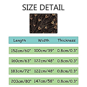 Kuizee Area Rug Gold Black Golden Peacock Feather Rectangle Oversize Doormat Coral Fleece Living Room Parlour Bedroom Home Fashion Decor Carpet,5'3"x4'