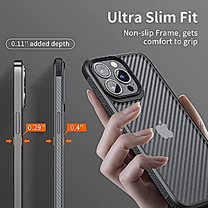 Auleegei Designed for iPhone 13 Pro Max Case, [Military Grade Drop Tested] Slim Thin Shockproof Phone Case Translucent Anti-Scratch Carbon Fiber Hard PC Back and Soft TPU Bumper Edge, 6.7 inch, Back