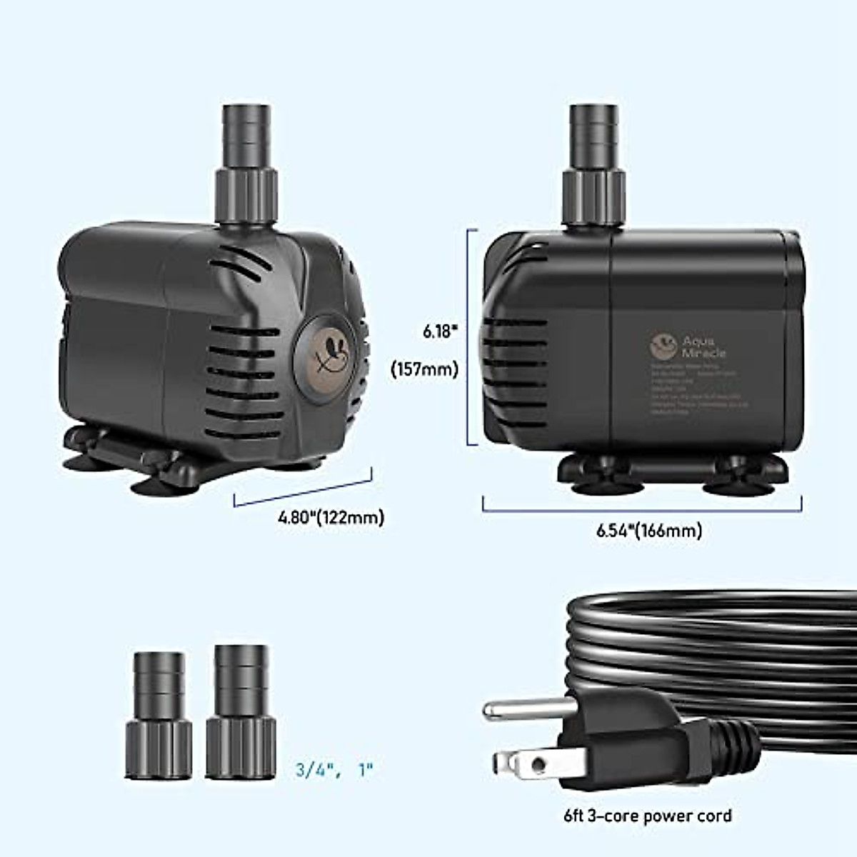 AquaMiracle 1160GPH Submersible Water Pump with 11.5ft High Lift, Pond Pump Aquarium Pumps for Fish Tank, Fountain, Waterfall, Statuary, Water feature, Hydroponics