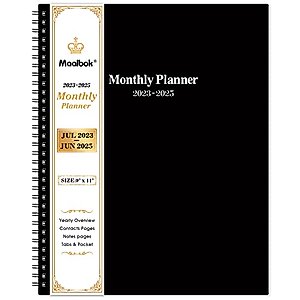 Monthly Planner 2023-2025 - Monthly Calendar 2023-2025 with Two-Side Pocket, July 2023 - June 2025, 9" x 11", Two Years Monthly Planner, Cardboard Cover, Perfect Organizer