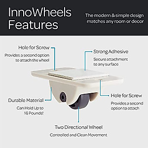 SMALL - 8 Pcs Mini Inno Wheels Adhesive Tape Organizing Caster Wheels for Household, Classroom, Office Organization, under the Bed Storage 2 Sets of 4 Holds up to 16 LBS