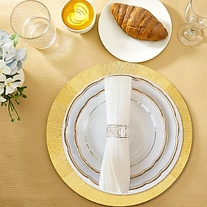 Yinder Set of 24 Round 13" Gold Charger Plates Plastic Reef Plate Chargers Decorative Plates for Table Elegant Gold Decor Plates for Wedding Event Banquet Holiday Birthday Party Place Setting