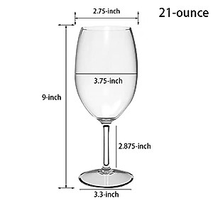 21-ounce Unbreakable Acrylic Wine Glasses Plastic Stem Wine Glasses, set of 6 - All Purpose, Red or White Wine Glass, Dishwasher Safe, BPA Free
