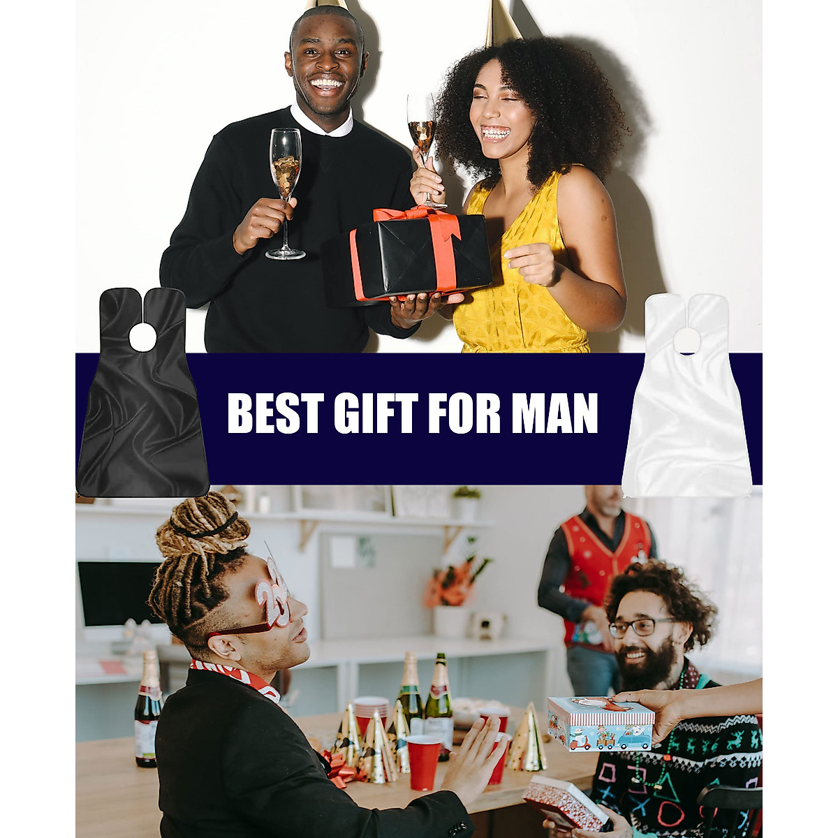 2Pcs Beard Bib Apron,Non-Stick Men’s Hair Catcher for Shaving and Trimming,Adjustable Neck Straps with 4 Suction Cups,Grooming Gift for Man,Dad,Husband(White)