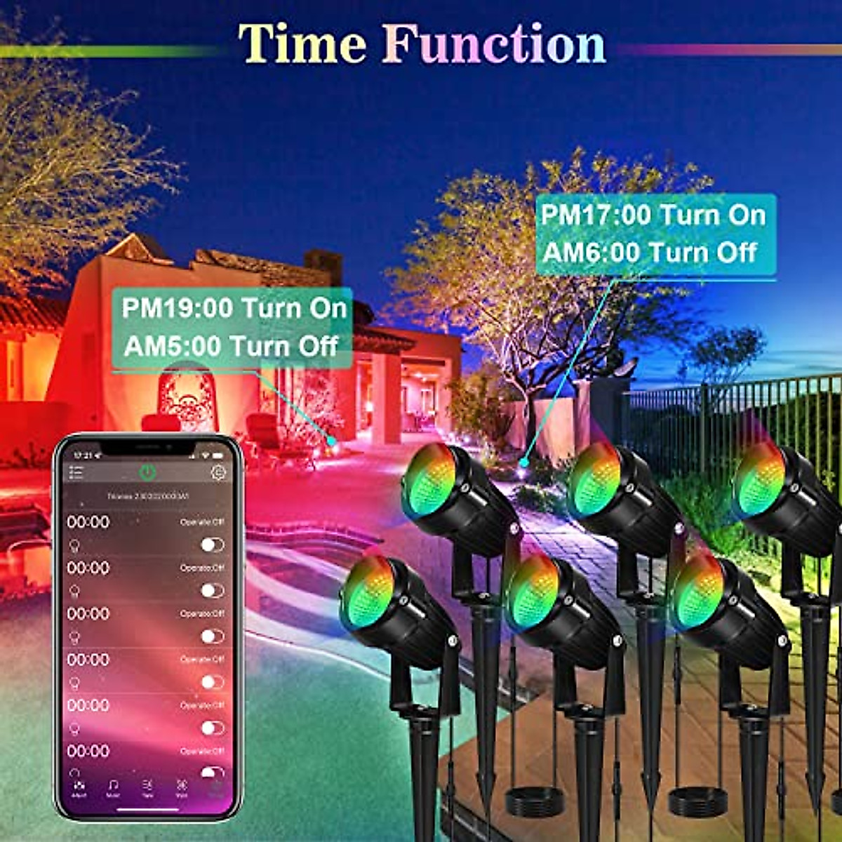 Remon Outdoor Smart RGB Landscape Lights, 30W Low Voltage Remote Control Waterproof Spotlight for Garden Yard Patio Lawn Pathway Party