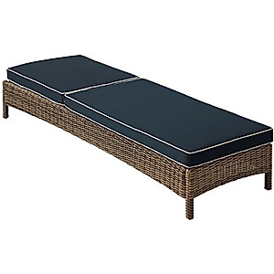 Crosley Furniture KO70070WB-NV Bradenton Outdoor Wicker Chaise Lounge, Brown with Navy Cushions