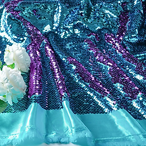 Partisout Sequin Fabric Mermaid Fabric 5mm Two Tone Sparkly Material by The Yard Mesh Reversible Sequence Cloth for Dress Wedding DIY (Turquoise to Purple)