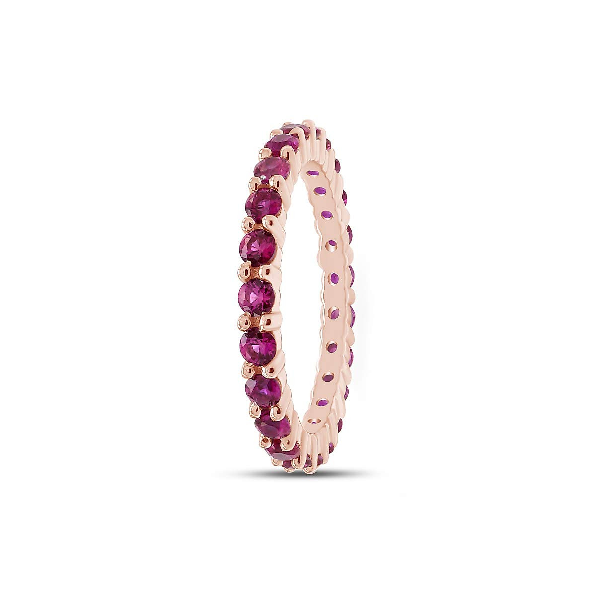 Ruby Round Cut Stackable Eternity Band Ring For 14k Rose Gold Over Sterling Silver Jewelry For Womens Ring Size-7