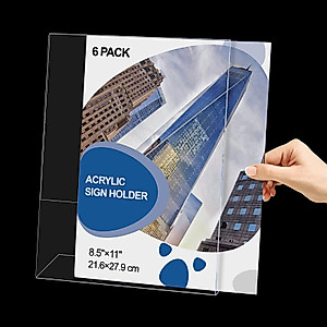 LILEZBOX 6 pack 8.5 x 11 inch Acrylic Sign Holder,Clear Plastic Sign Holder with Slant Back, Acrylic Stands for Display, Portrait Ad Frames, Flyer Holder, Menu Holder Paper Stand,Table Sign Holders