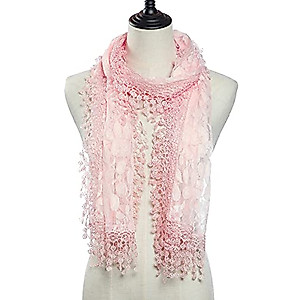 Cindy and Wendy Lightweight Soft Leaf Lace Fringes Scarf shawl for Women,Peach Pink,One Size