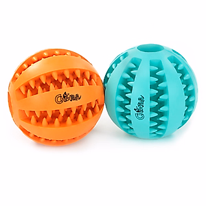 CHIWAVA 2 Pack 2.75" Rubber Teething Dog Toy Dental Balls Food Treat Feeder Chew Ball for Large Dogs
