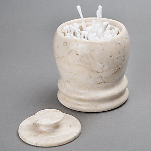 Creative Home 74198 Natural Champagne Marble Cotton Ball and Swab Holder, 3-5/8" Diam. x 4-3/4" H