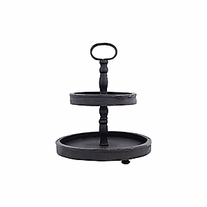 Creative Co-op EC0112 Distressed Wood 2-Tier Tray with Metal Handle, Black