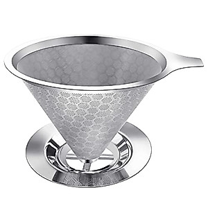 Pour Over Coffee Dripper, Fine Mesh Double Layer Coffee Maker Stainless Steel Coffee Filter, Slow Drip Reusable Metal Cone Coffee Filter