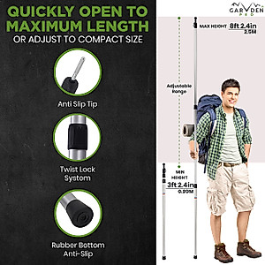 Telescoping Tarp Poles | Replacement Canopy Adjustable Aluminum Rods, Portable & Lightweight for Tent Fly, Awning, Outdoor Camping, Hiking, Backpacking & Rainfly + Pegs & Reflective Ropes