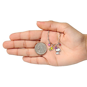 PEANUTS Womens Adjustable Lariat Charm Bracelet - Silver Plated Enamel Charm Bracelet with Snoopy - Official License