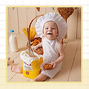 WinDoo Newborn Baby Photography Prop Baby Chef Outfits Chef hat Apron Set Infant Baby chef costume, White, For 7-18 months