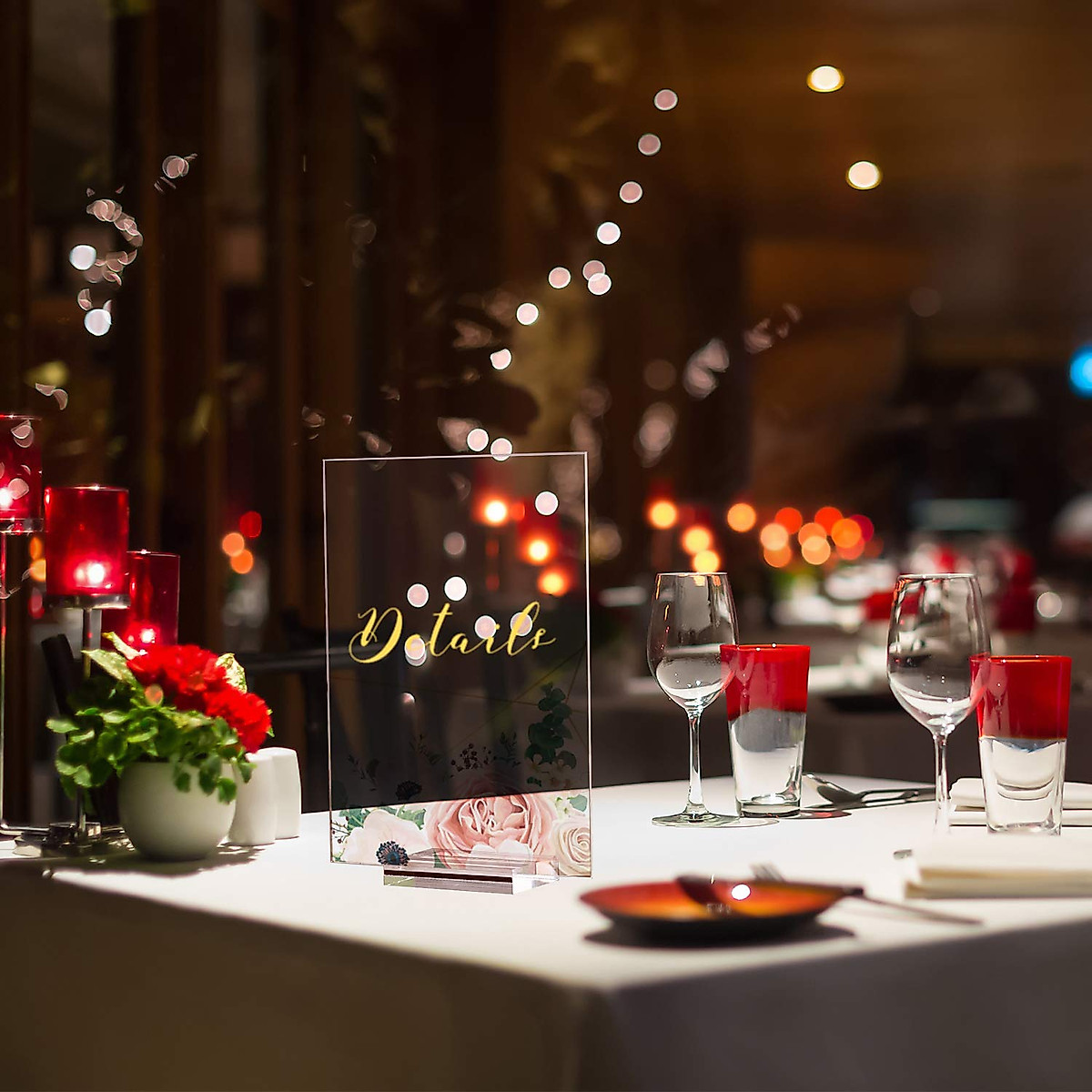 Blulu 12 Packs 5 x 7 Inch Clear Blank Acrylic Sign with Stands White and Gold Pen Set Acrylic Wedding Signs Blank with Holder Menu Table Number Display Picture Stand for Wedding Restaurant Party