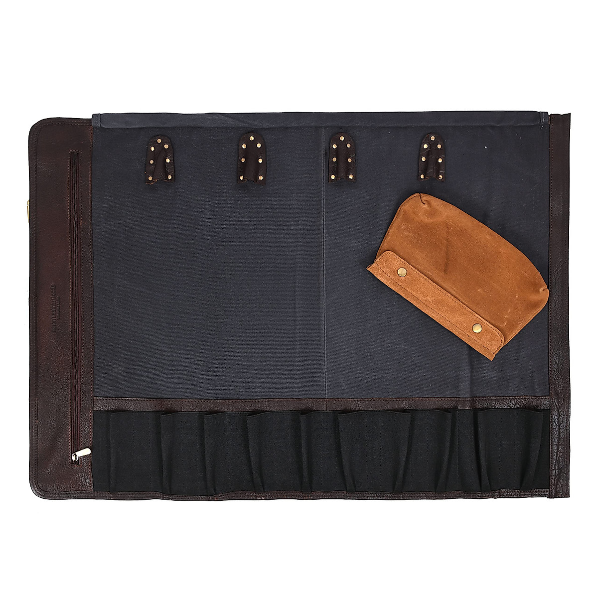 Leather Canvas Knife Roll Storage Bag Expandable 10 Pockets Detachable Shoulder Strap Travel-Friendly Chef Knife Case Roll By Aaron Leather Goods (Nelson, Canvas Leather)