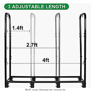 Artibear Firewood Rack Stand 4ft Heavy Duty Logs Holder for Outdoor Indoor Fireplace Metal Wood Pile Storage Stacker Organizer, Matte Black