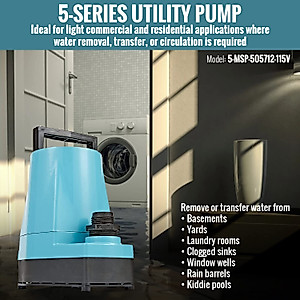 Little Giant 5-MSP 115-Volt, 1/6 HP, 1500 GPH, Aluminum Manual Utility Pump, 25-Ft. Cord, Blue 505712