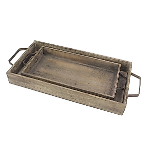 Stonebriar Nesting Wooden Rectangle Serving Tray Set with Metal Handles, Rustic Brown Wood Butler Trays, For Serving Food and Drink, a Unique Coffee Table Centerpiece, or Desk Organizer for Documents