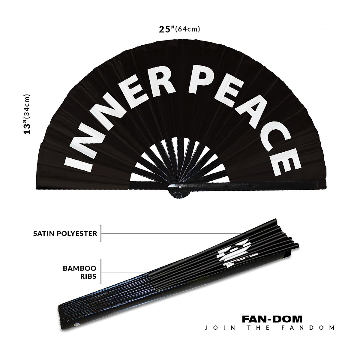 Inner Peace hand fan foldable bamboo circuit hand fan funny gag slang words expressions statement gifts Festival accessories Rave handheld Circuit event fan Clack fans (Black)