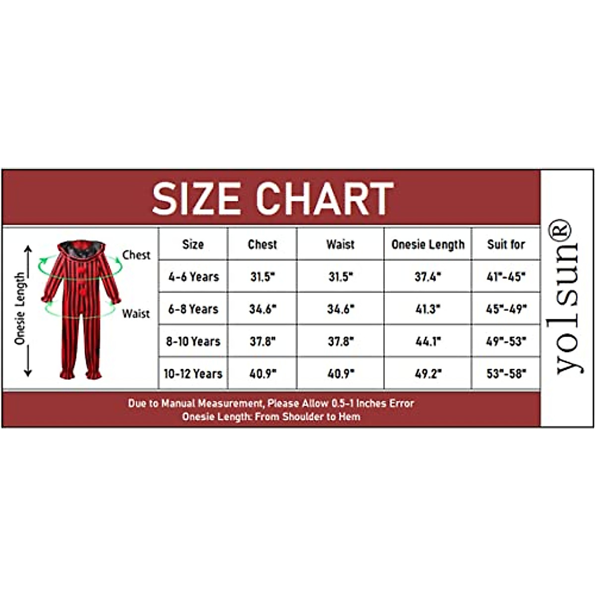 yolsun Clown Costume for Kids with Wig Scary Halloween Dress Up (10-12 Years) Red/Black