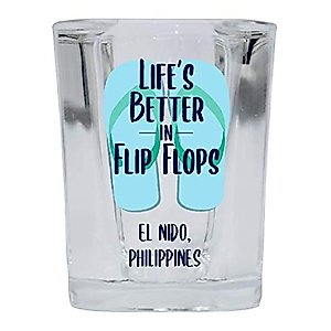 El Nido Philippines Souvenir 2 Ounce Square Shot Glass Flip Flop Design
