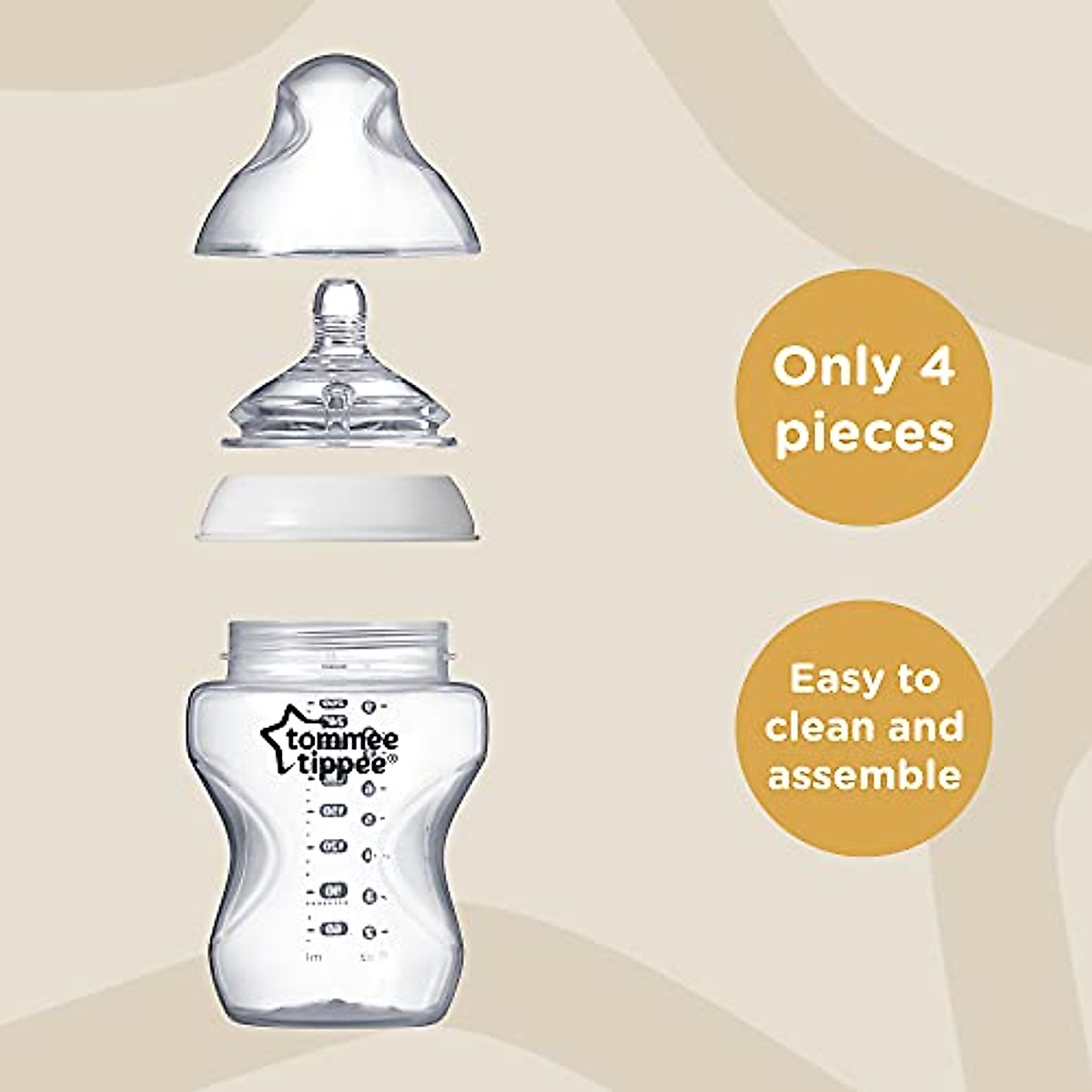 Tommee Tippee Closer to Nature Baby Bottles, Slow Flow Breast-Like Nipple with Anti-Colic Valve, 9oz, 3 Count, Colour My World Pacific - Pink