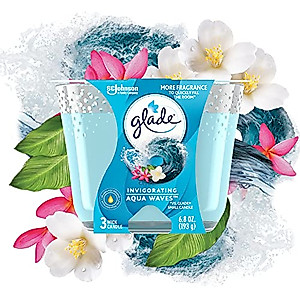 Glade Candle Aqua Waves, Fragrance Candle Infused with Essential Oils, Air Freshener Candle, 3-Wick Candle, 6.8 Oz