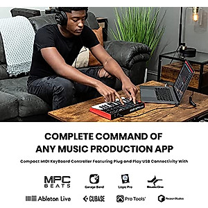 AKAI Professional MPK Mini MK3 - 25 Key USB MIDI Keyboard Controller With 8 Backlit Drum Pads, 8 Knobs and Music Production Software Included