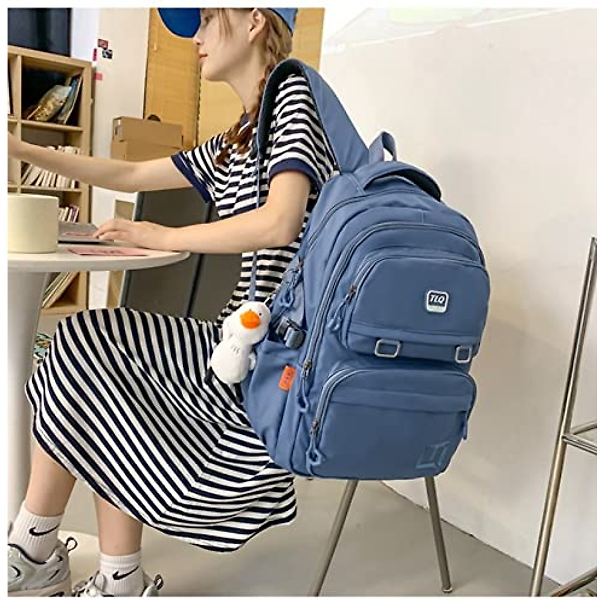 MeganJDesigns Cute Aesthetic Backpack for Teens Girls Boys College High Middle School Student Lightweight Book Bag Casual Kawaii Daypacks (B-Blue Aesthetic Backpack)